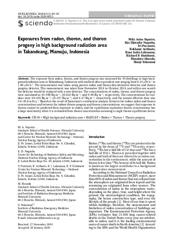 (PDF) Exposures from radon, thoron, and thoron progeny in high ...