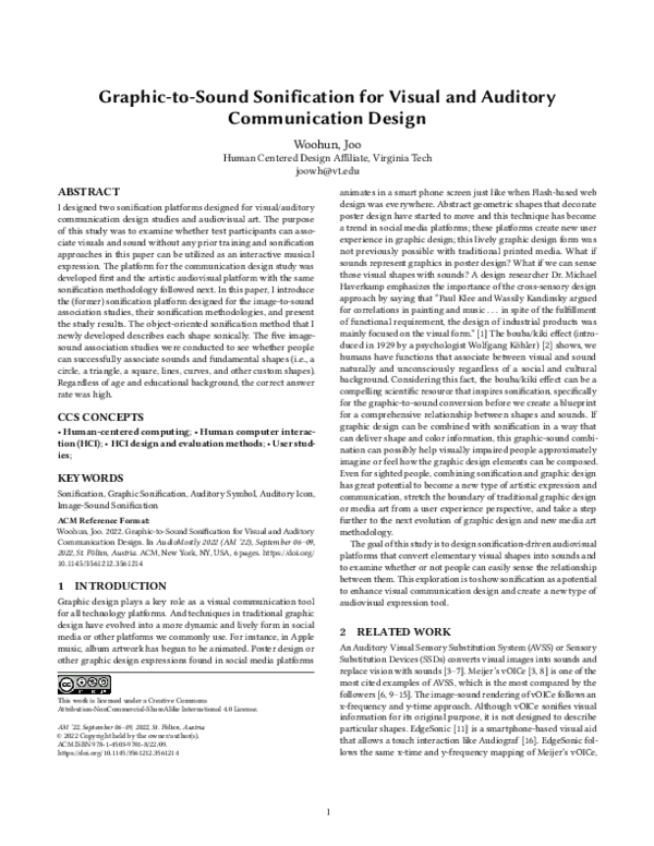 (PDF) Graphic-to-Sound Sonification for Visual and Auditory Communication Design
