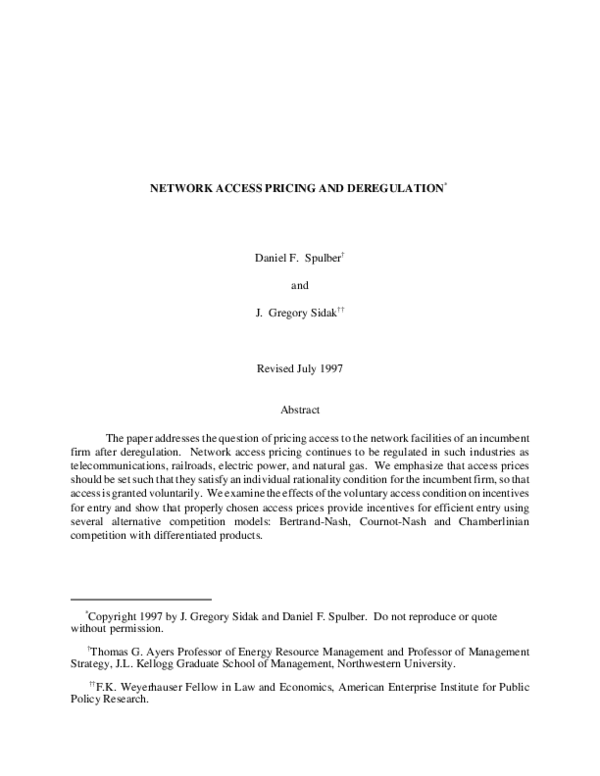 (PDF) Network Access Pricing and Deregulation