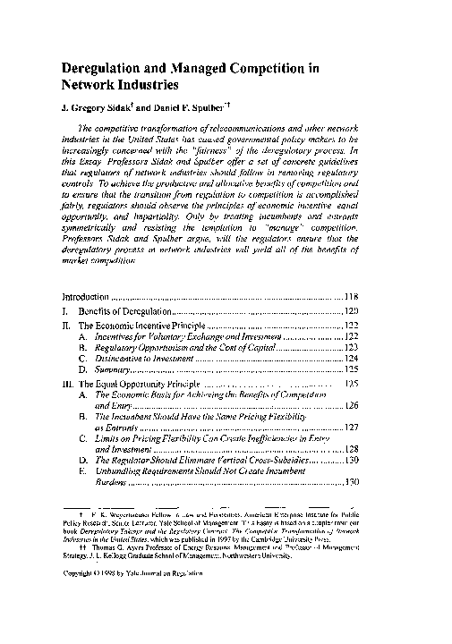 (PDF) Deregulation and Managed Competition in Network Industries
