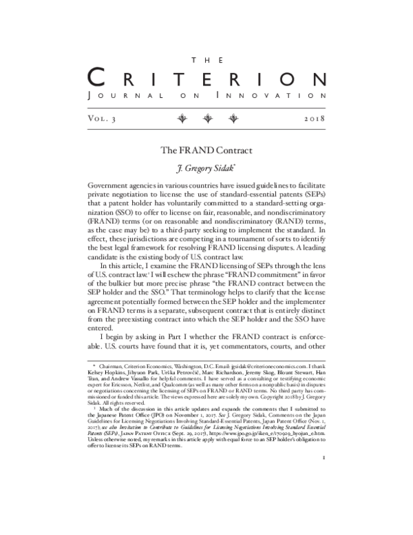 (PDF) The FRAND Contract