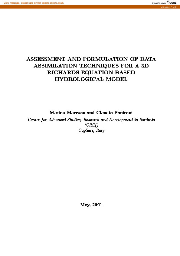 (PDF) Assessment and formulation of data assimilation techniques for a 3D Richards equation ...