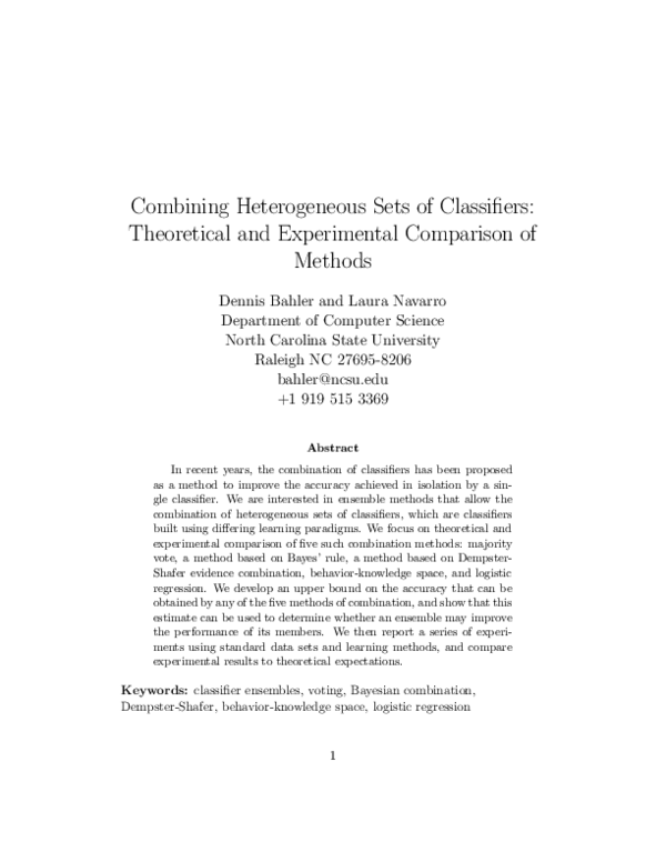 (PDF) Combining heterogeneous sets of classifiers: Theorical and experimental comparison of ...