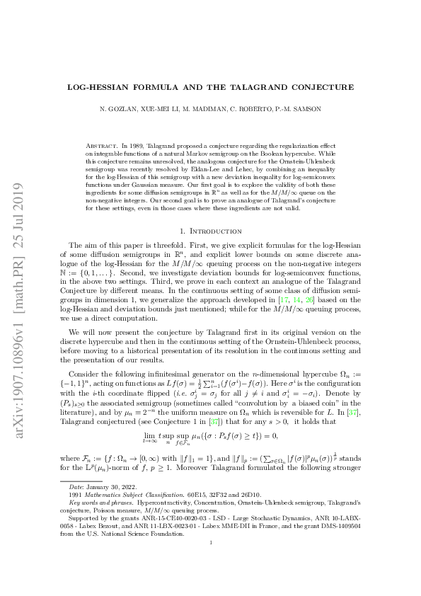 (PDF) Log-Hessian formula and the Talagrand conjecture