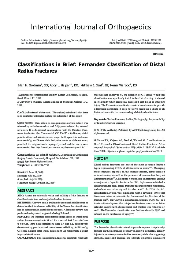 Pdf Classifications In Brief Fernandez Classification Of Distal