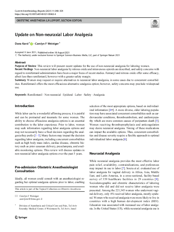 (PDF) Update on Non-neuraxial Labor Analgesia