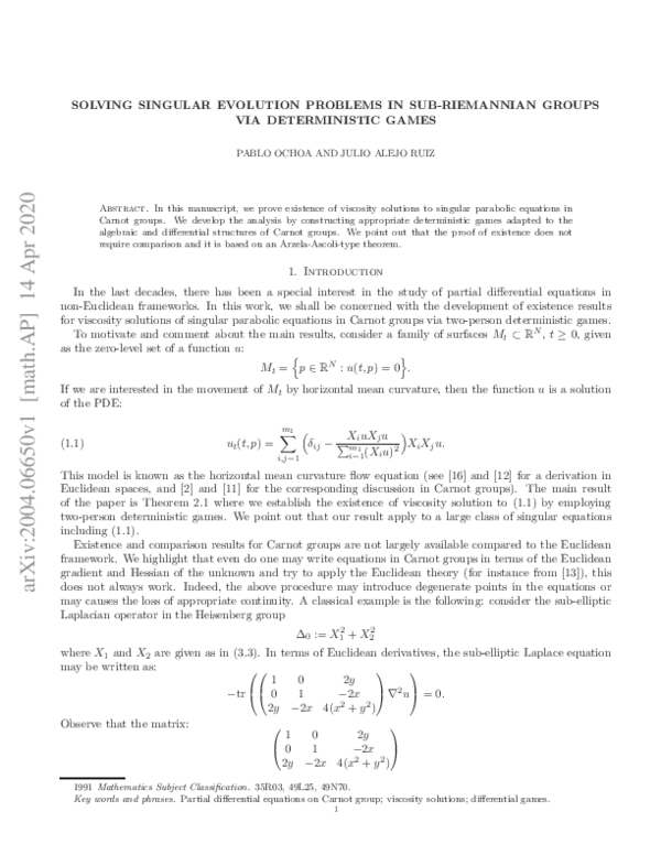 (PDF) Solving singular evolution problems in sub-Riemannian groups via ...