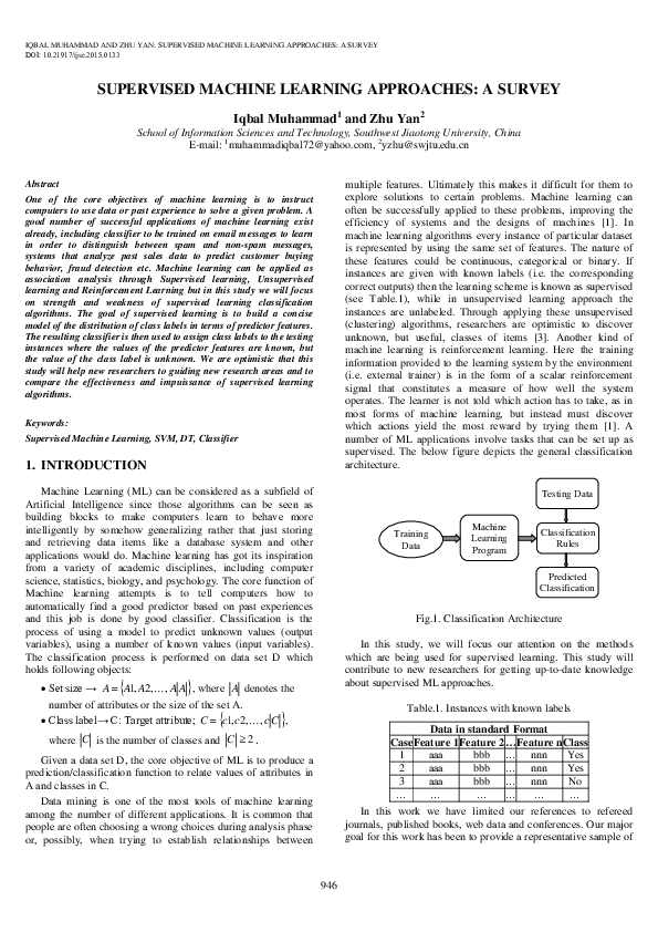 (PDF) Supervised Machine Learning Approaches: A Survey