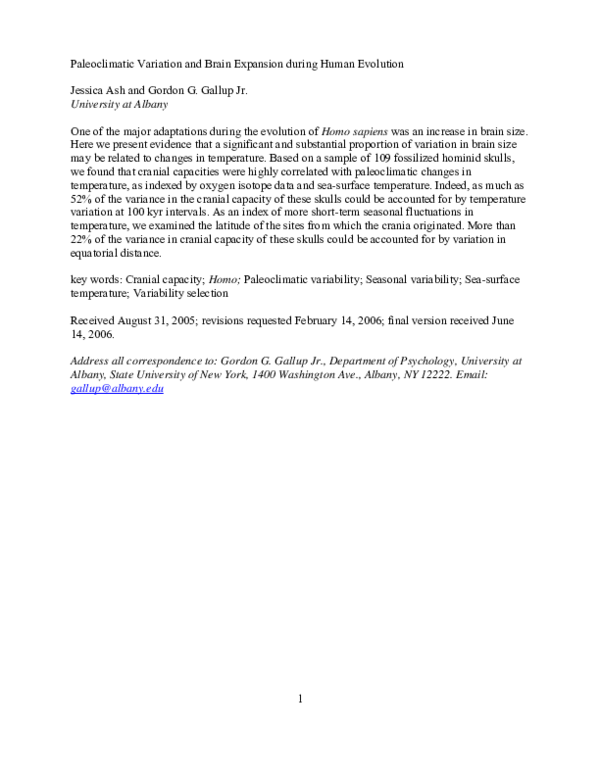(PDF) Paleoclimatic Variation and Brain Expansion during Human Evolution