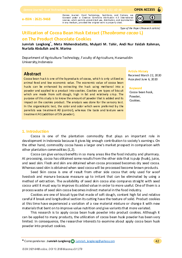 (PDF) Utilization of Cocoa Bean Husk Extract (Theobroma cacao L) on The ...