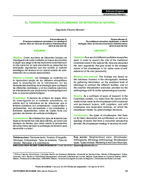 (PDF) El Tendero Tradicional Colombiano, Un Estratega Al Natural