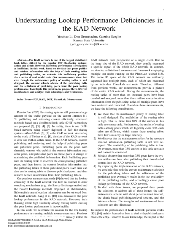 (PDF) Understanding Lookup Performance Deficiencies in the KAD Network
