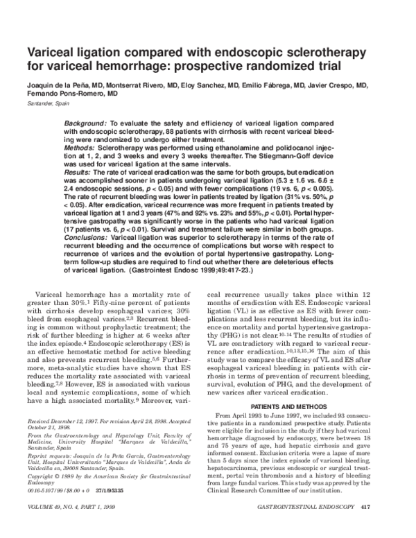 (PDF) Variceal ligation compared with endoscopic sclerotherapy for ...