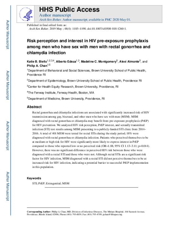 (PDF) Risk Perception and Interest in HIV Pre-exposure Prophylaxis Among Men Who Have Sex with ...