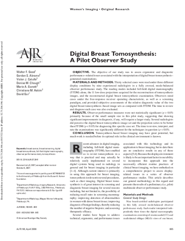 (PDF) Digital Breast Tomosynthesis: A Pilot Observer Study