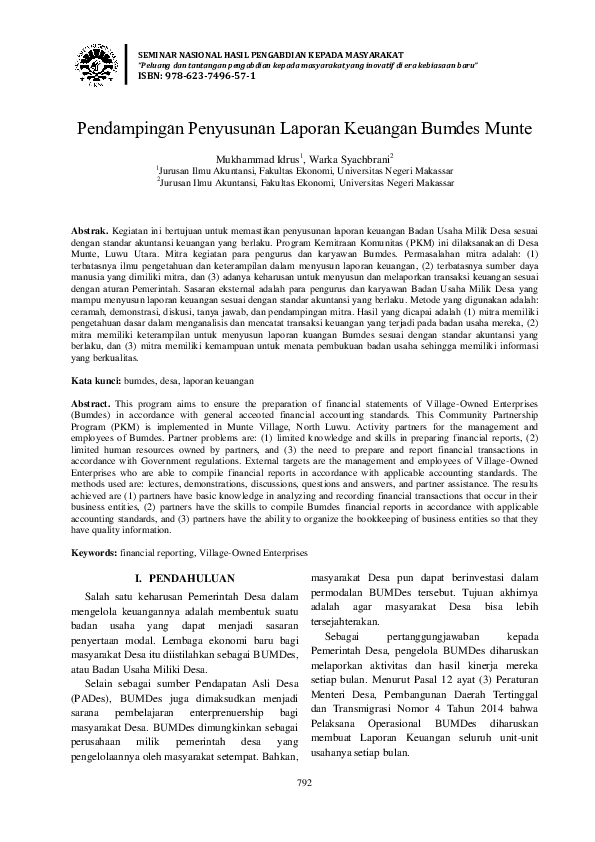 (PDF) Pendampingan Penyusunan Laporan Keuangan Bumdes Munte