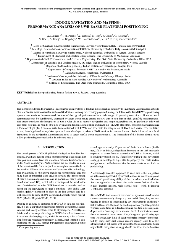 (PDF) Indoor Navigation and Mapping: Performance Analysis of Uwb-Based ...