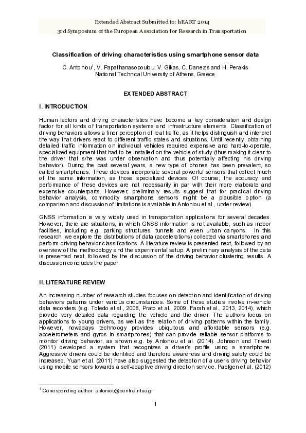 Pdf Classification Of Driving Characteristics Using Smartphone Sensor Data