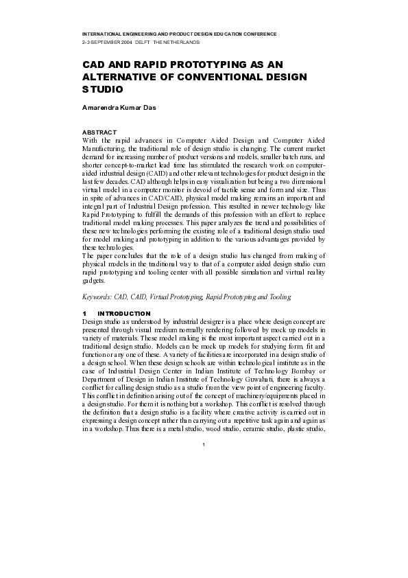 (PDF) CAD and rapid prototyping as an alternative of conventional design studio