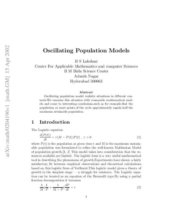 (PDF) Oscillating population models