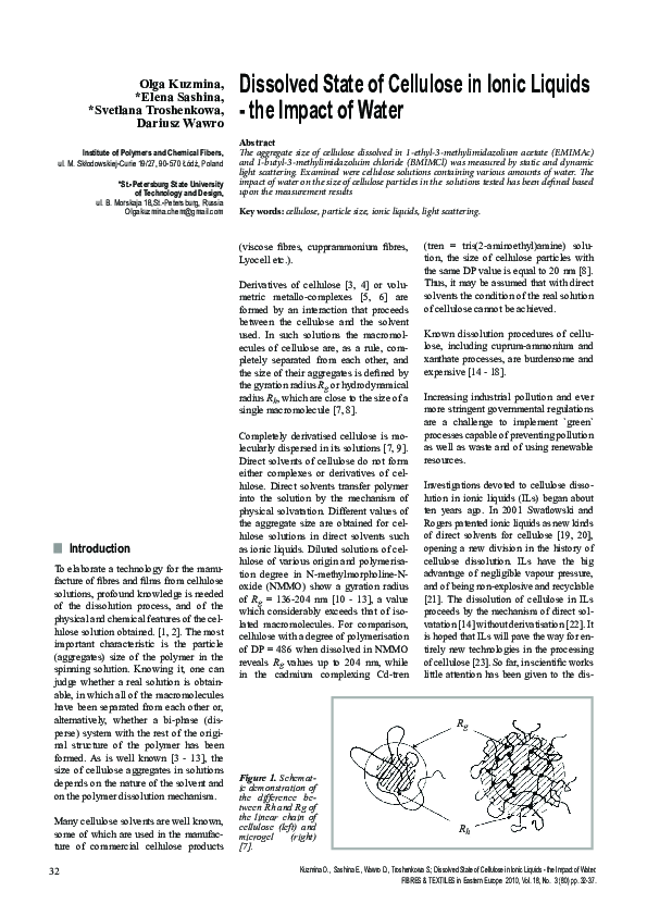 (PDF) Dissolved State of Cellulose in Ionic Liquids - the Impact of Water
