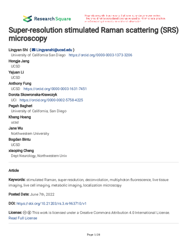 (PDF) Super-resolution stimulated Raman scattering (SRS) microscopy