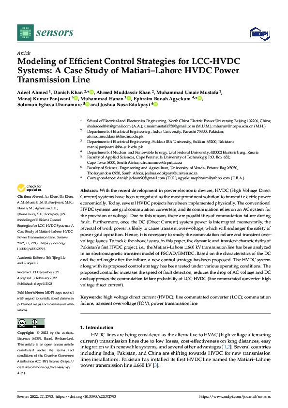Pdf Modeling Of Efficient Control Strategies For Lcc Hvdc Systems A