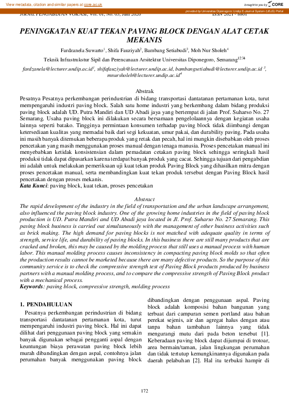 (PDF) Peningkatan Kuat Tekan Paving Block Dengan Alat Cetak Mekanis