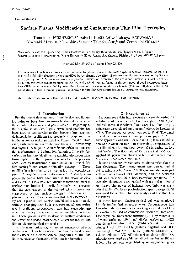 (PDF) Surface Plasma Modification of Carbonaceous Thin Film Electrodes