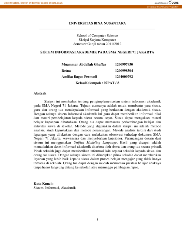 (PDF) Sistem Informasi Akademik Pada Sma Negeri 71 Jakarta