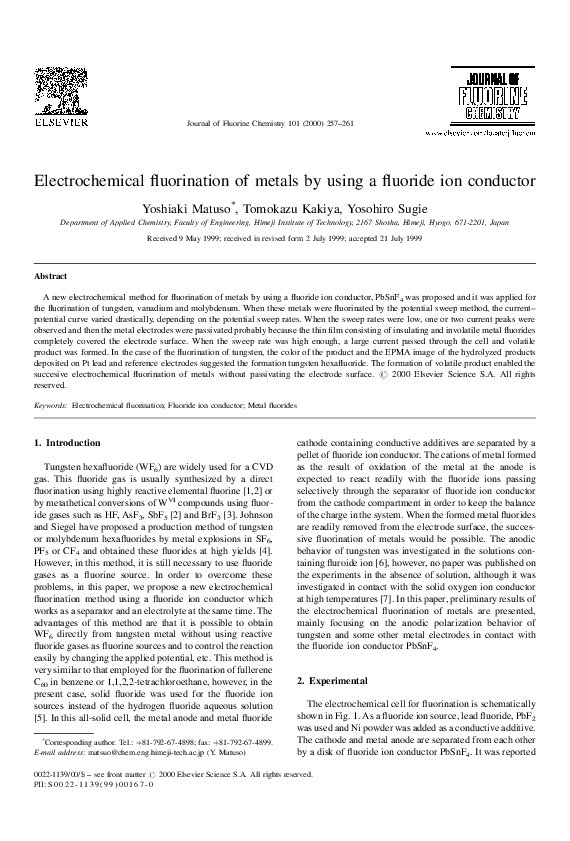(PDF) Electrochemical fluorination of metals by using a fluoride ion ...