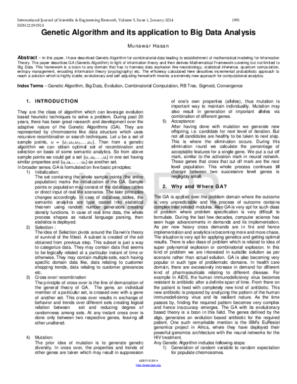 (PDF) Genetic Algorithm and its application to Big Data Analysis