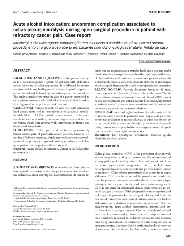 (PDF) Acute alcohol intoxication: uncommon complication associated to ...