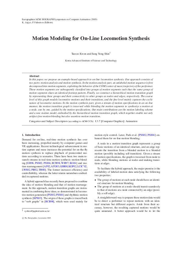 Pdf Motion Modeling For On Line Locomotion Synthesis
