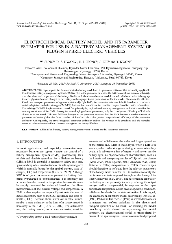 (PDF) Electrochemical battery model and its parameter estimator for use ...