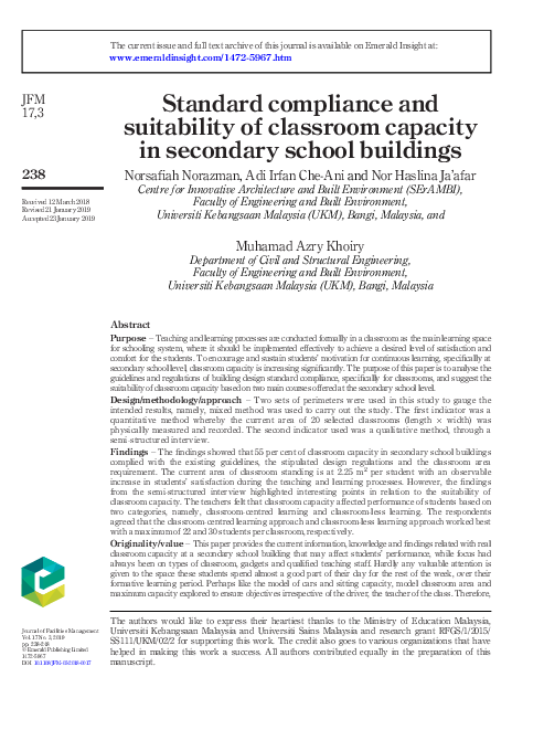 (PDF) Standard compliance and suitability of classroom capacity in ...