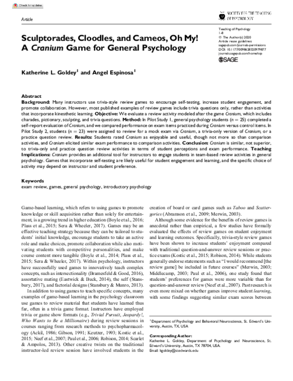 (PDF) Sculptorades, Cloodles, and Cameos, Oh My! A Cranium Game for ...