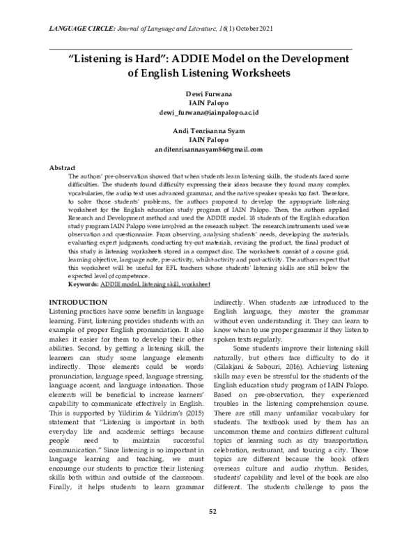 (PDF) “Listening is Hard”: ADDIE Model on the Development of English ...