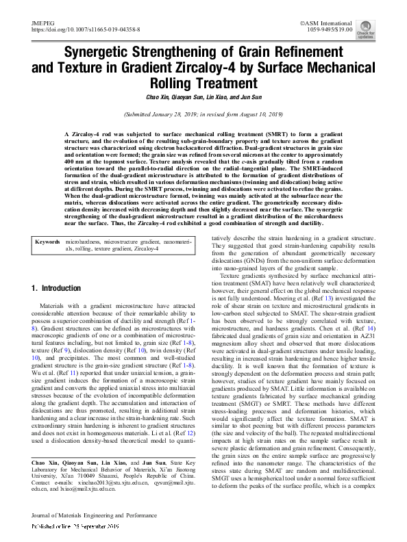 (PDF) Synergetic Strengthening of Grain Refinement and Texture in ...