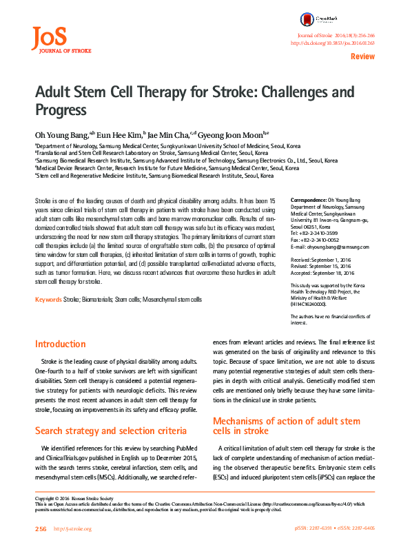 (PDF) Adult Stem Cell Therapy for Stroke: Challenges and Progress