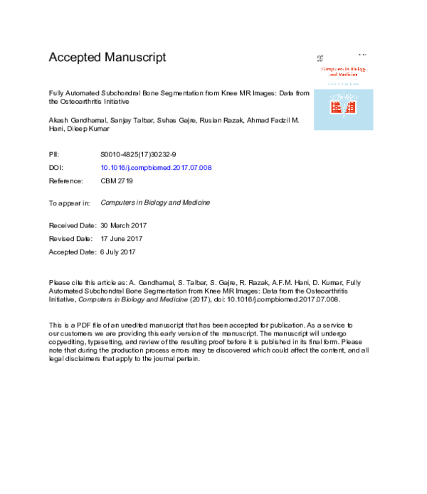 (PDF) Fully automated subchondral bone segmentation from knee MR images: Data from the ...