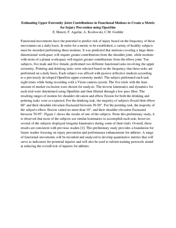 (PDF) Estimating Upper Extremity Joint Contributions in Functional ...