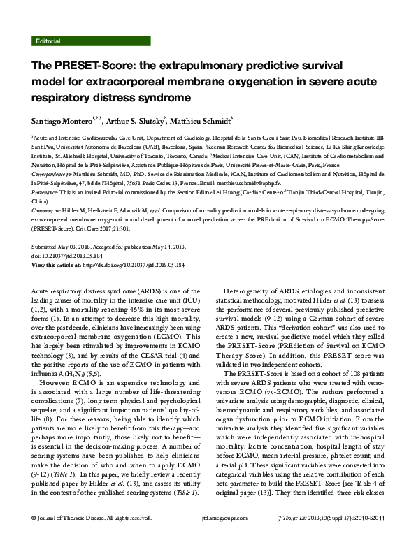 (PDF) The PRESET-Score: the extrapulmonary predictive survival model ...