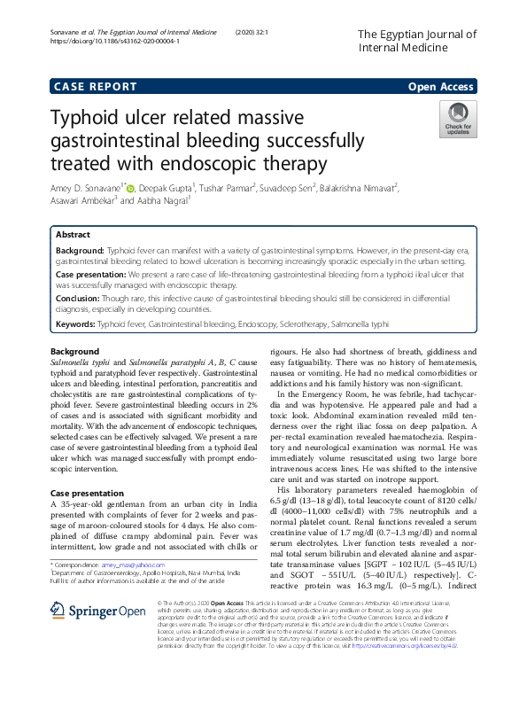 (PDF) Typhoid ulcer related massive gastrointestinal bleeding ...