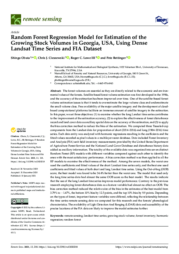 Pdf Random Forest Regression Model For Estimation Of The Growing Stock Volumes In Georgia Usa