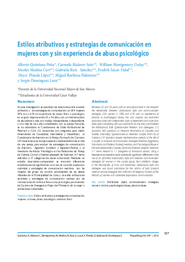 (PDF) Estilos atributivos y estrategias de comunicación en mujeres con ...