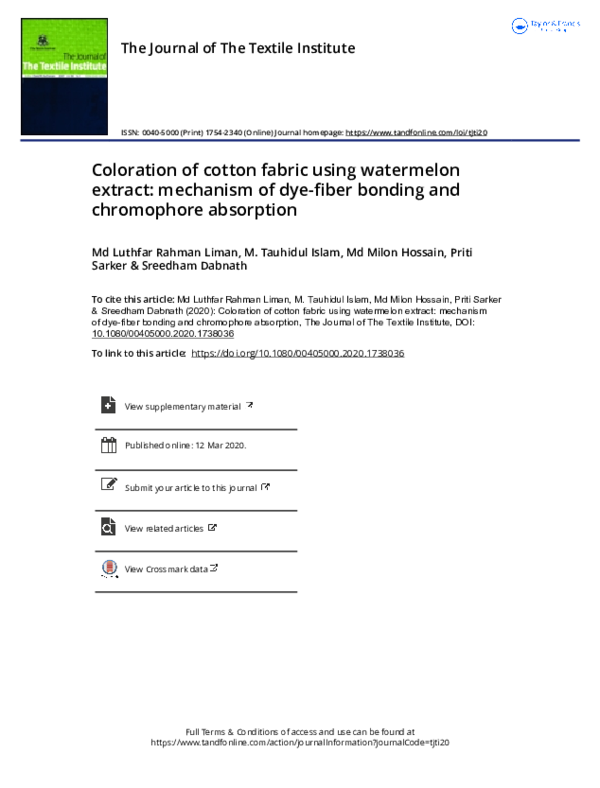 (PDF) Coloration of cotton fabric using watermelon extract: mechanism of dye-fiber bonding and ...