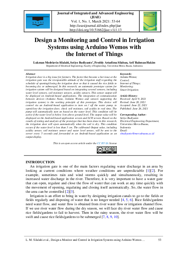 (PDF) Design a Monitoring and Control in Irrigation Systems using Arduino Wemos with the ...