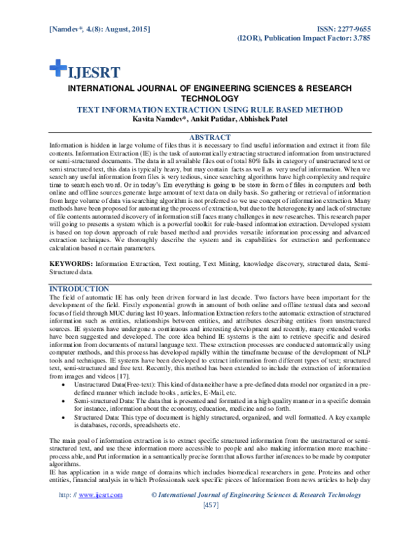 (PDF) Technology Text Information Extraction Using Rule Based Method