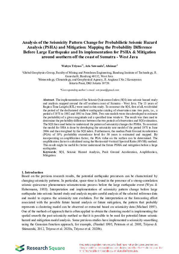 (PDF) Analysis of the Seismicity Pattern Change for Probabilistic Seismic Hazard Analysis (PSHA ...